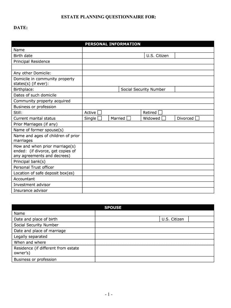 Fillable Online Minnesota Estate Planning Questionnaire And Worksheets 