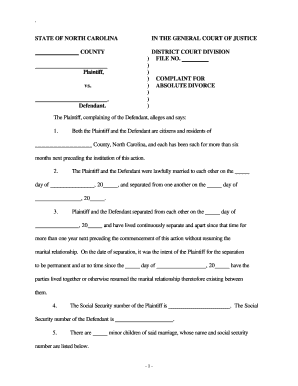 North Carolina Divorce Printable - Fill Online, Printable, Fillable ...