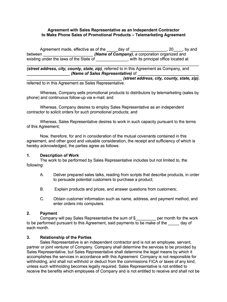 Agreement Sales Representative Template Fill Online Printable 