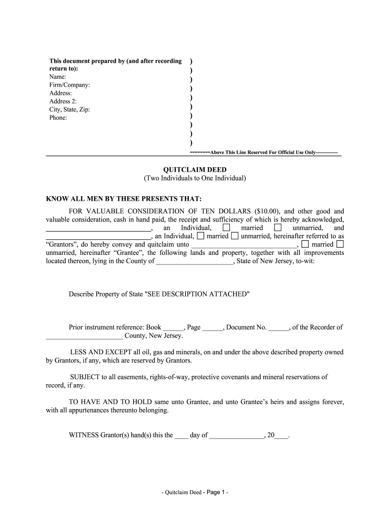 Fillable Online new jersey quitclaim deed Fax Email Print - pdfFiller