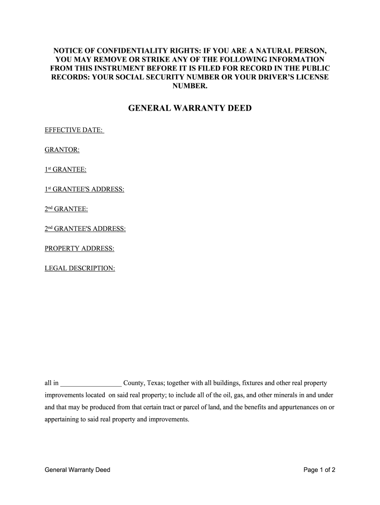 Texas General Warranty Deed - Blank Fillable Template | Fill Out, Print ...