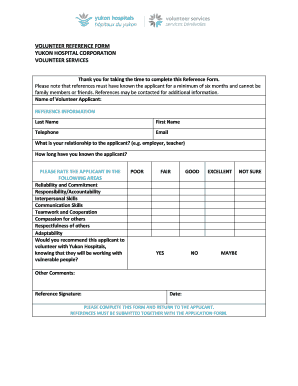 Fillable Online VOLUNTEER REFERENCE FORM YUKON HOSPITAL CORPORATION ...
