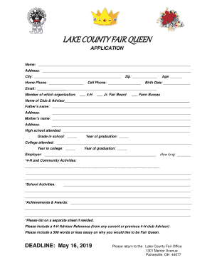 Fillable Online Fair Queen Application - Lake County Fair Fax Email ...