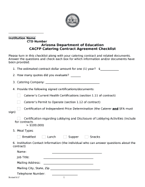 Arizona Department of Education CACFP Catering Contract ... Doc ...