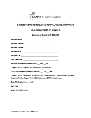 Fillable Online COVAHRARetiree Reimbursement form - COVA HealthAware ...