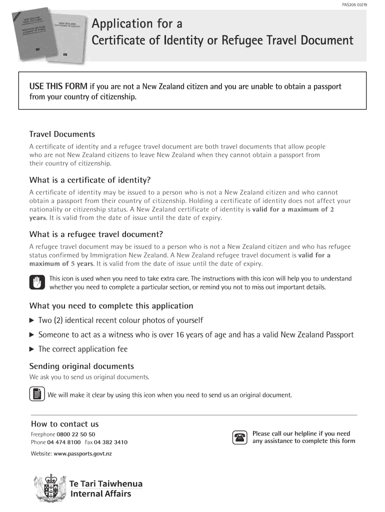 Fillable Online Application for a Certificate of Identity or Refugee ...