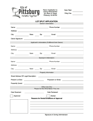 Fillable Online LOT SPLIT APPLICATION - pittks.org Fax Email Print ...