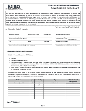 Fillable Online 20182019 Verification Worksheet - Independent Student- Tracking ... Fax Email ...
