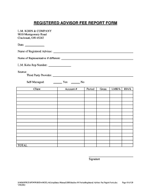 Fillable Online Registered Advisor Fee Report Form - lmkohn.com Fax ...