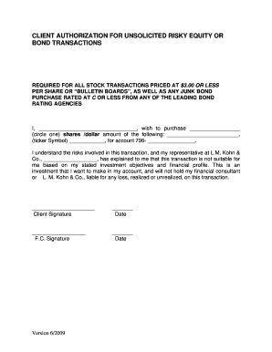 Fillable Online CLIENT AUTHORIZATION FOR UNSOLICITED RISKY EQUITY Fax ...