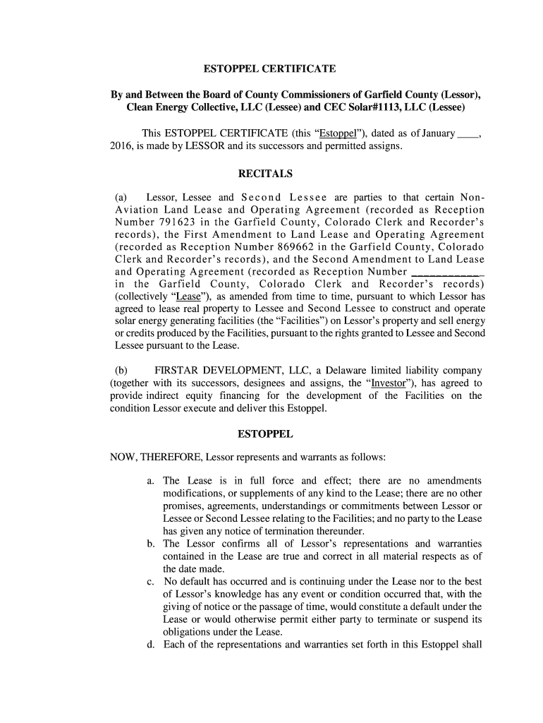 Fillable Online What Is An Estoppel Certificate - Leasing Lawyer Fax Email Print - pdfFiller