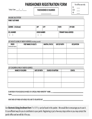 Fillable Online PARISHIONER REGISTRATION FORM For office use only MAILING ... Fax Email Print ...