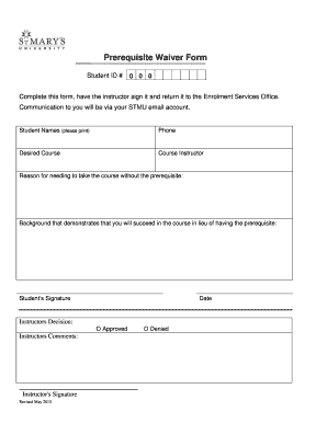 Fillable Online Prerequisite Waiver Form - St. Mary's University, Calgary Fax Email Print ...