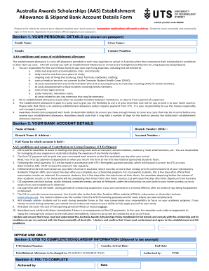 Fillable Online (AAS) Establishment Allowance & Stipend Bank Account ...