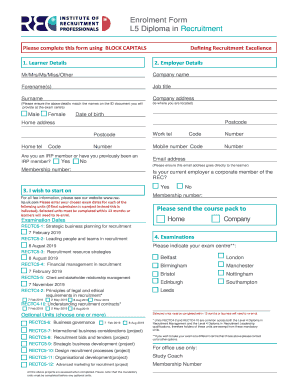 Fillable Online Enrolment Form L5 Diploma in Recruitment Leadership - Institute of ... Fax Email ...