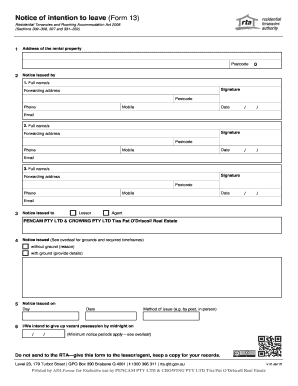 Fillable Online Notice of intention to leave (Form 13) - TS Property ...