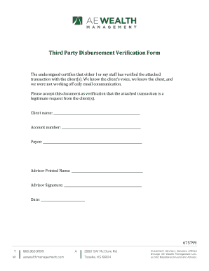 Fillable Online Third Party Disbursement Verification Form Fax Email ...