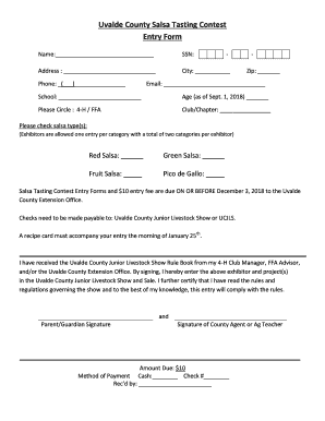 Fillable Online Uvalde County Salsa Tasting Contest Entry Form Fax ...