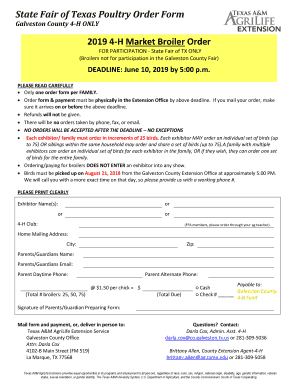Fillable Online State Fair of Texas Poultry Order Form - counties ...