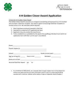 Fillable Online 4-H Golden Clover Award Application Fax Email Print ...