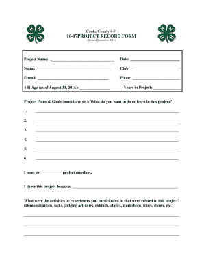 Fillable Online 4-H Enrollment Forms and Club InformationCooke Fax ...