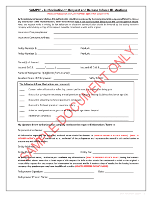 Fillable Online SAMPLE - Authorization to Request and Release Inforce ...