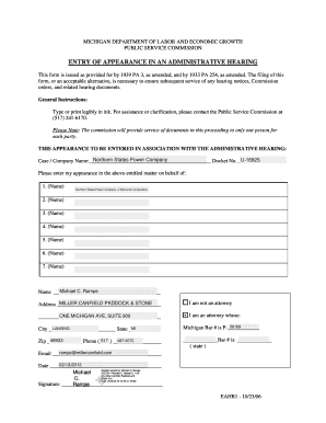 Fillable Online entry of appearance in an administrative hearing ...