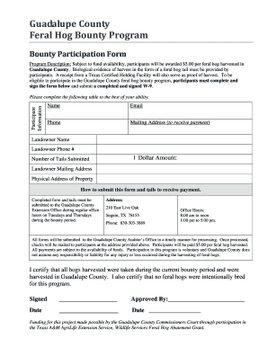 Fillable Online Guadalupe Feral Hog Participation Form Fax Email Print ...