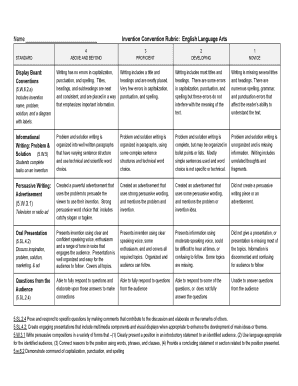 Fillable Online Name Invention Convention Rubric: English Language Arts ...