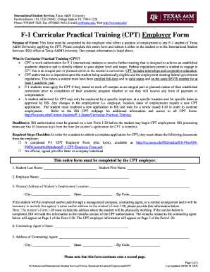 Fillable Online F-1 Curricular Practical Training (CPT) Employer Form Fax Email Print - pdfFiller