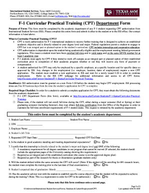 Fillable Online F-1 Curricular Practical Training (CPT) Department Form ...