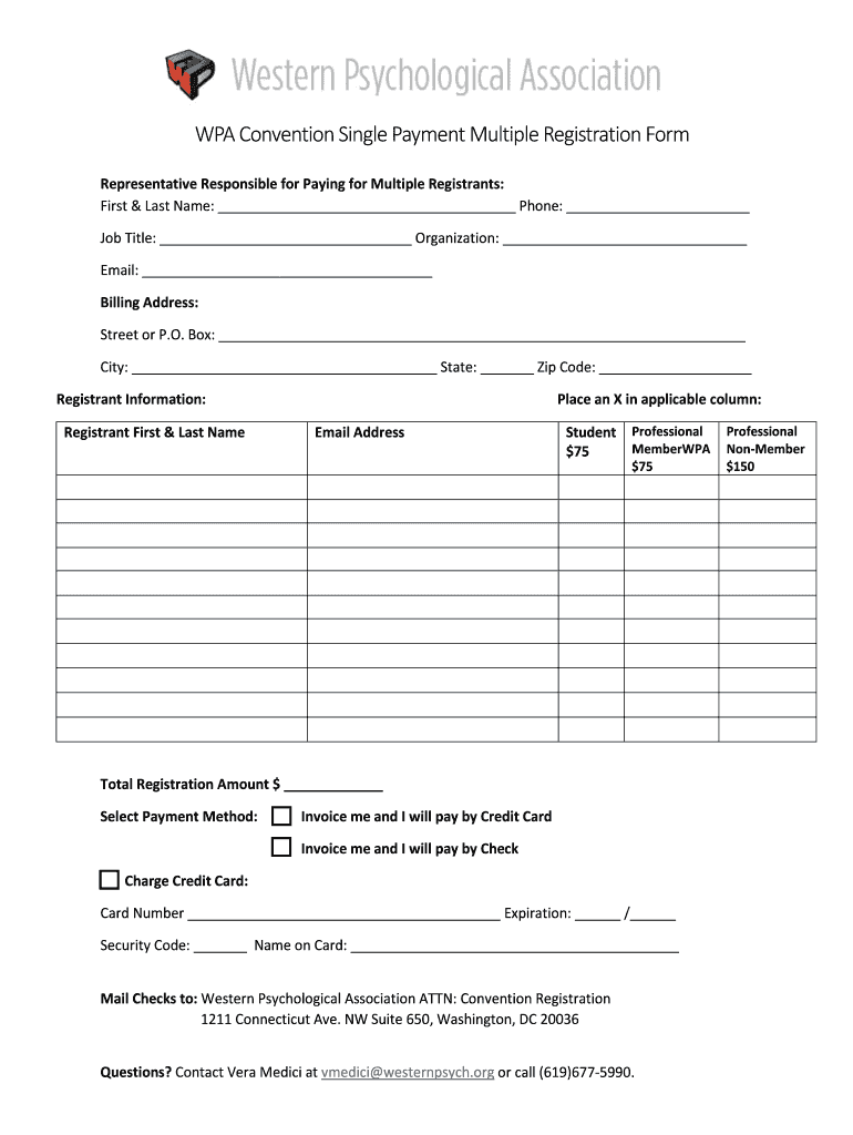 Fillable Online WPA Convention Single Payment Multiple Registration Form Fax Email Print - pdfFiller