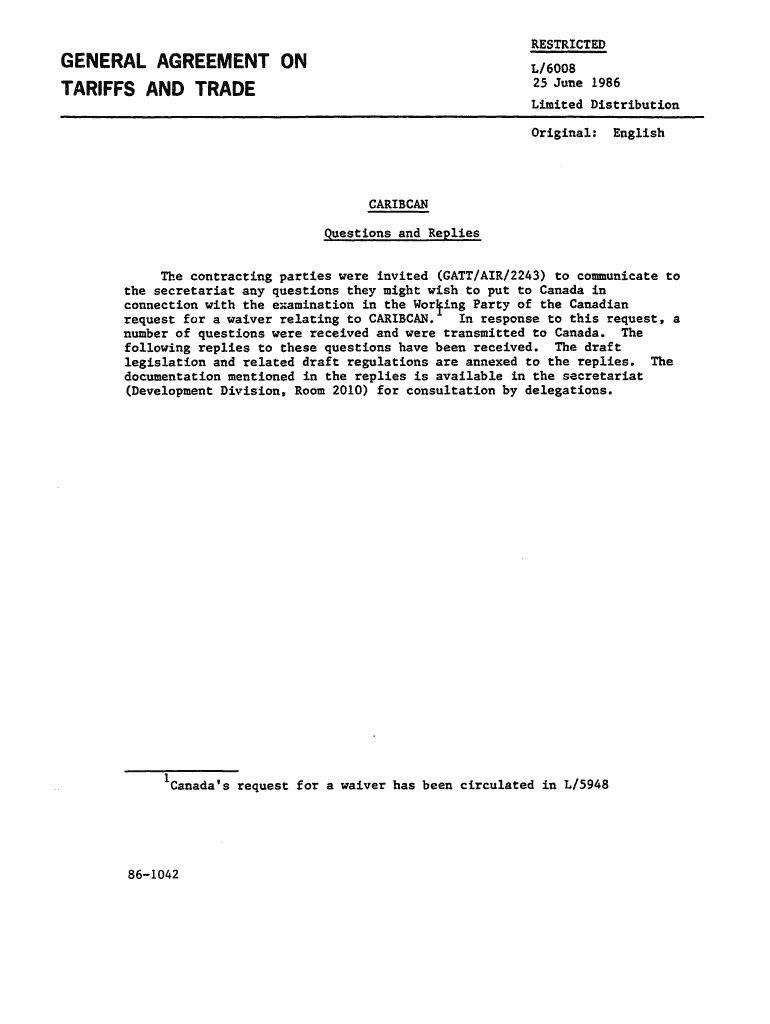 Fillable Online general agreement on tariffs and trade - WTO Documents ...