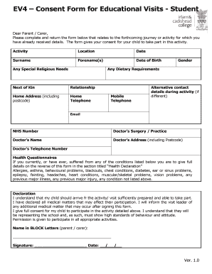 Fillable Online iccollege org Consent Form for Educational Visits and Other Off-Site Activities ...
