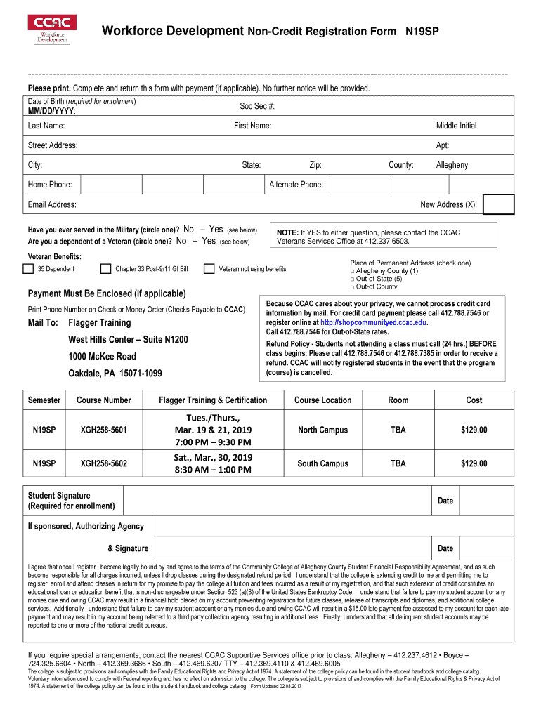 Fillable Online wcms-staging ccac Workforce Development Non-Credit Registration Form N19SP Fax ...
