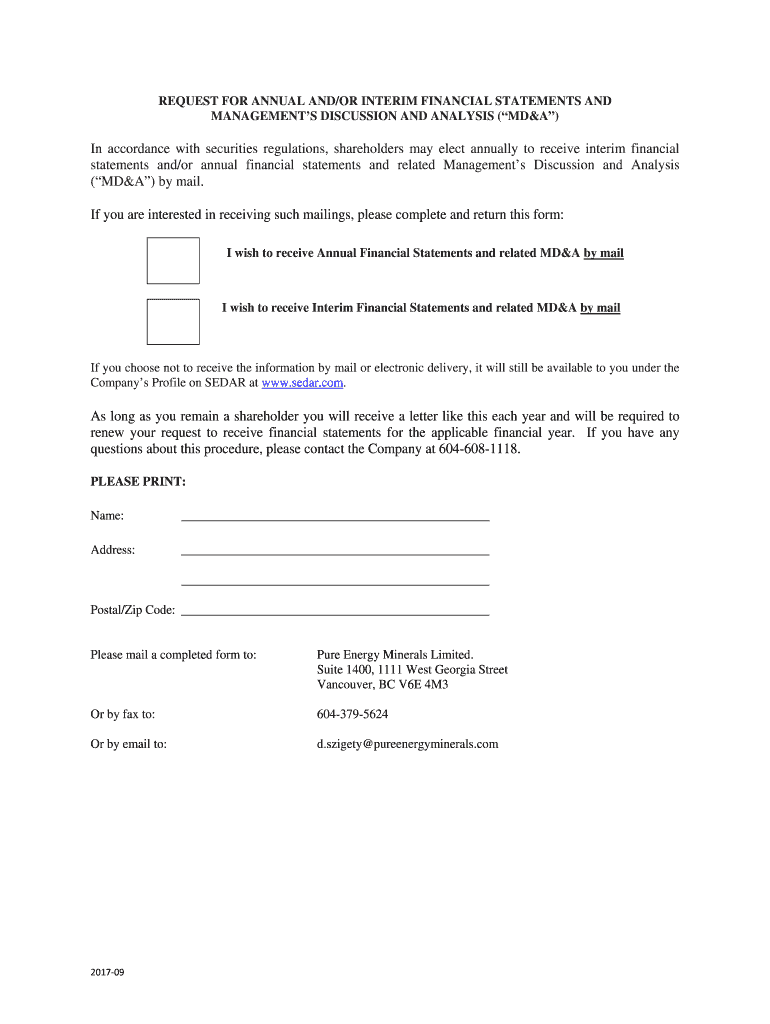 Fillable Online REQUEST FOR ANNUAL AND/OR INTERIM FINANCIAL STATEMENTS AND ... Fax Email Print ...