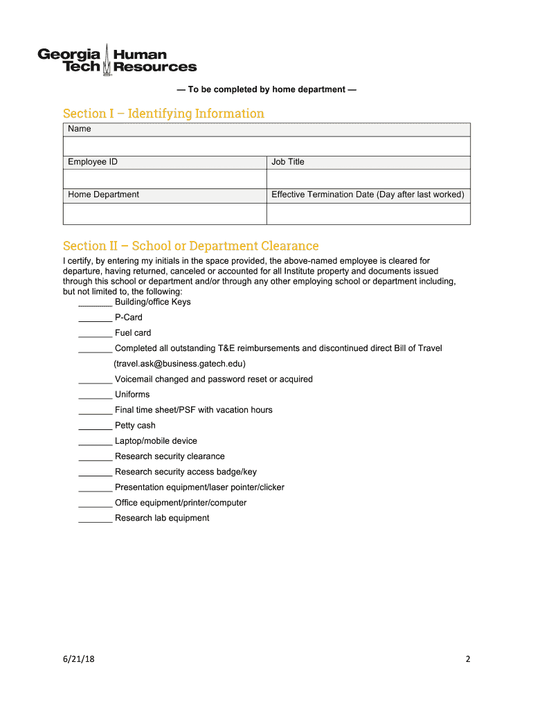 Fillable Online ohr gatech Off-BoardingHuman ResourcesGeorgia Institute ...