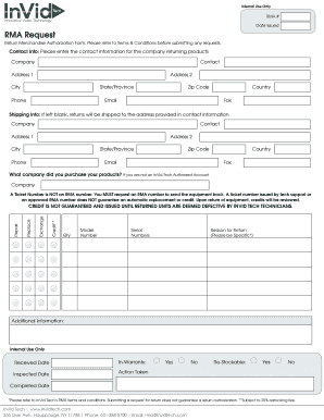 Fillable Online Return Merchandise Authorization Request Form RMA# Fax ...