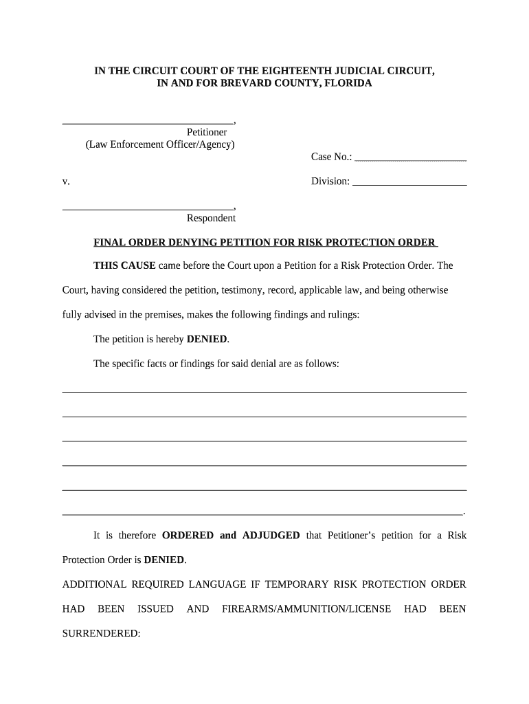 Brevard Order Denying Temporary RPO setting RPO Hearing Doc Template ...