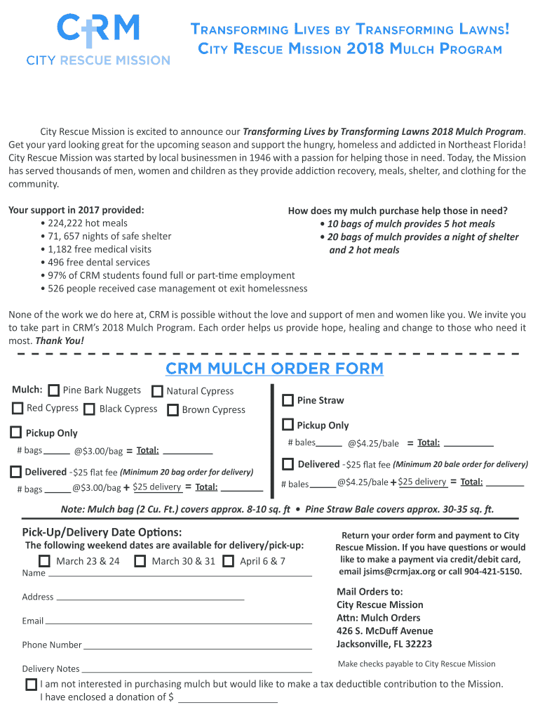 Fillable Online crm mulch order form - City Rescue Mission Fax Email ...