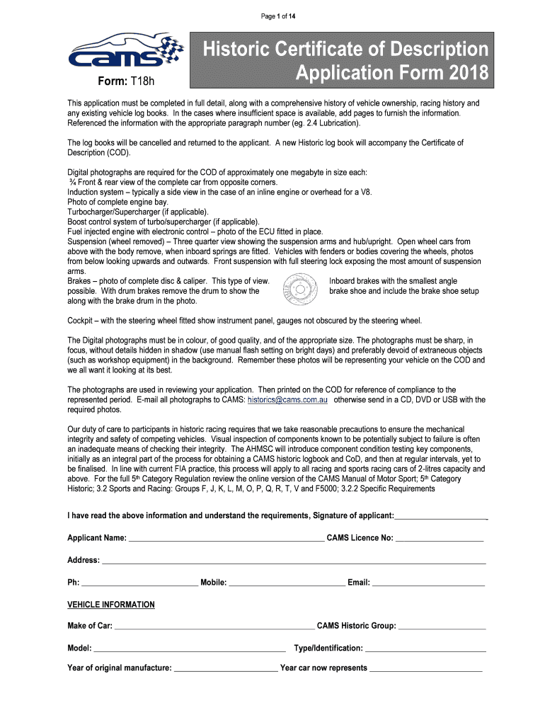 Fillable Online Historic Certificate of Description Application Form ...