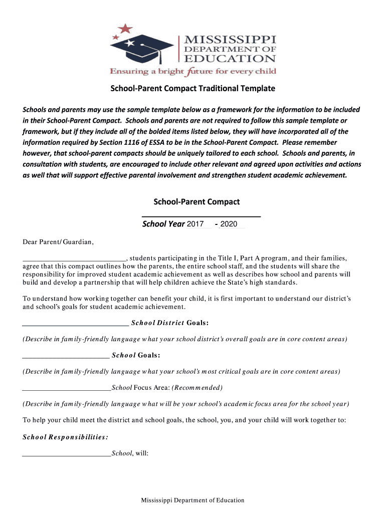 Fillable Online School-Parent Compact Traditional Template School ...