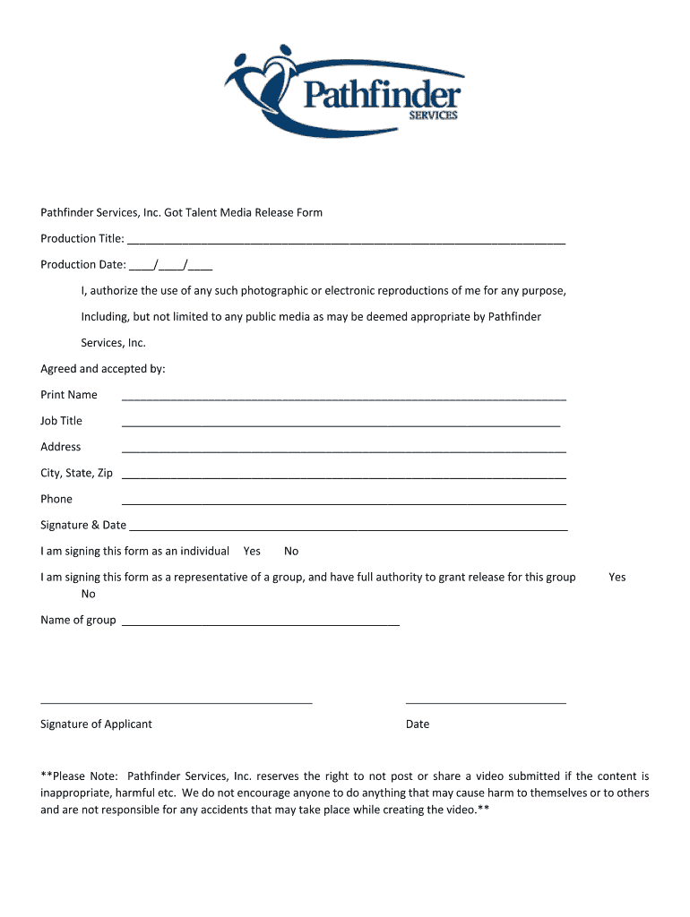 Fillable Online Pathfinder Services, Inc. Got Talent Media Release Form ...