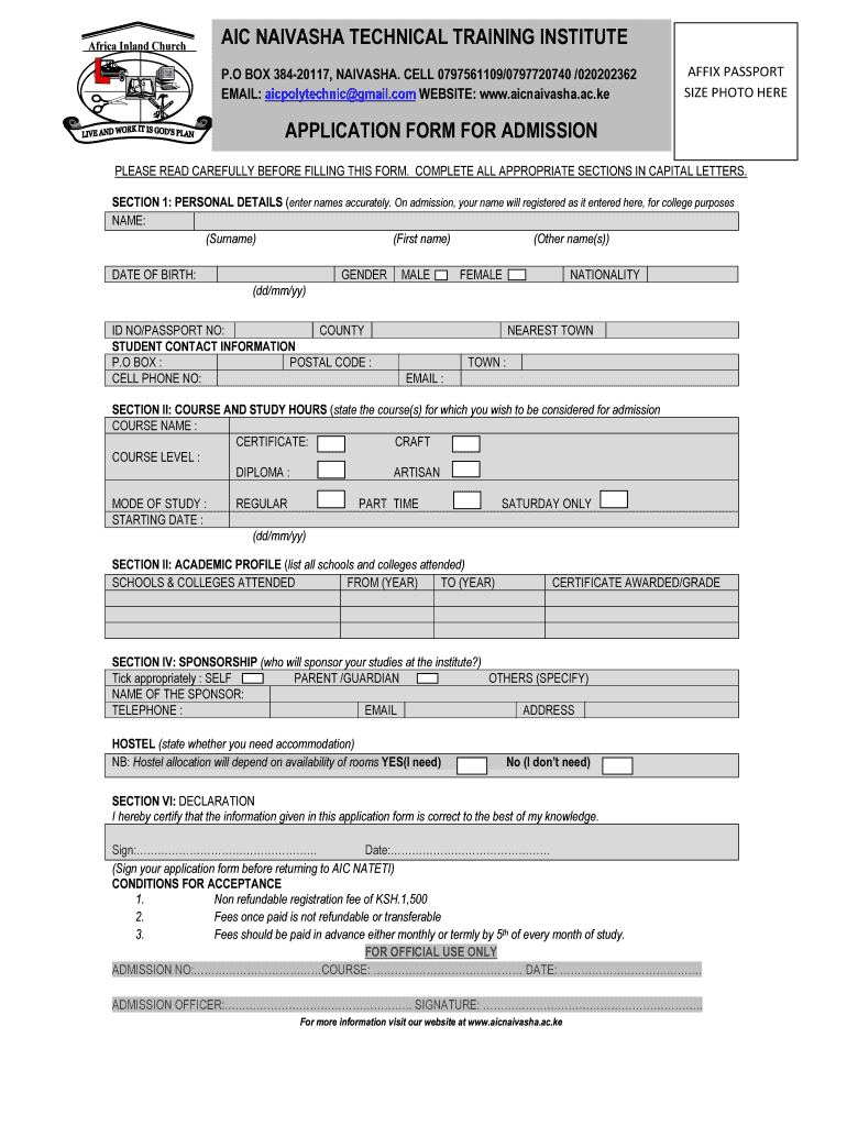 Aic Naivasha Technical Training Institute Fees Structure - Fill Online ...
