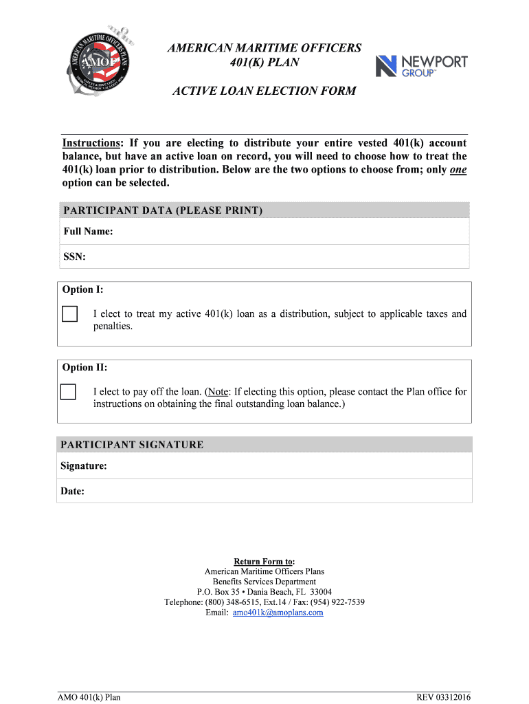 Fillable Online american maritime officers 401(k) plan active loan ...