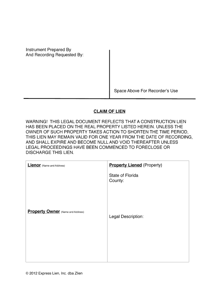 Fillable Online Claim of Lien Form - NACM Tampa Fax Email Print - pdfFiller