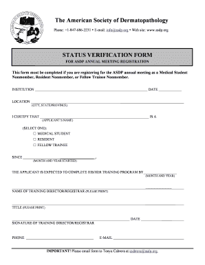 Fillable Online Status Verification Form - asdp.org Fax Email Print ...
