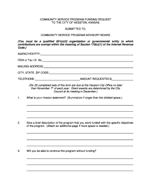 Fillable Online Community Service Program Funding Request Form Fax ...