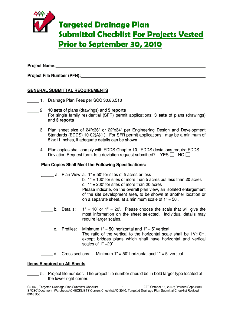 Fillable Online C-3040, Targeted Drainage Plan Submittal Checklist ...