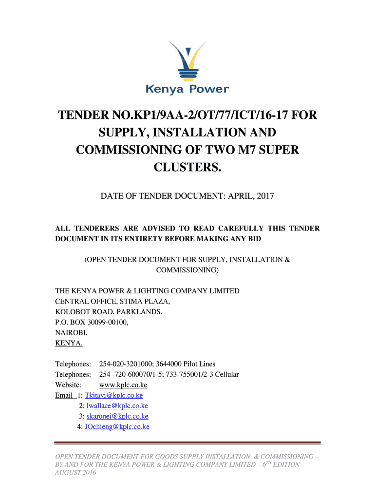 Fillable Online kplc co tender document for supply, installation and ...